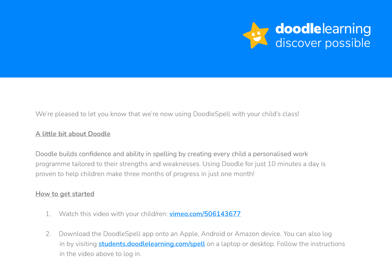 Parents letters | DoodleLearning